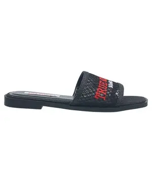 True Religion Mesh Logo Flat Slip-on Sandals - Black