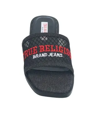 True Religion Mesh Logo Flat Slip-on Sandals - Black