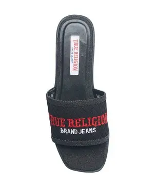 True Religion Mesh Logo Flat Slip-on Sandals - Black