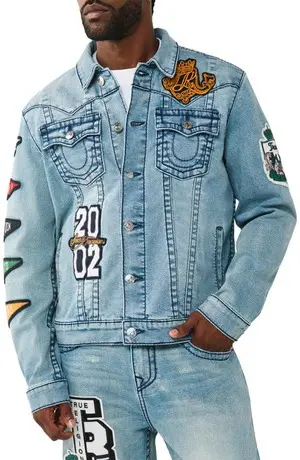 True Religion Jimmy Varsity Patch Denim Trucker Jacket