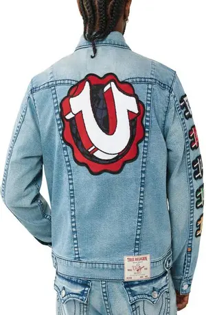 True Religion Jimmy Varsity Patch Denim Trucker Jacket