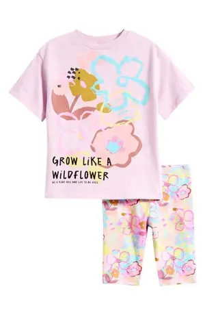 NEXT Floral Graphic T-shirt & Floral Bike Shorts Set - Purple