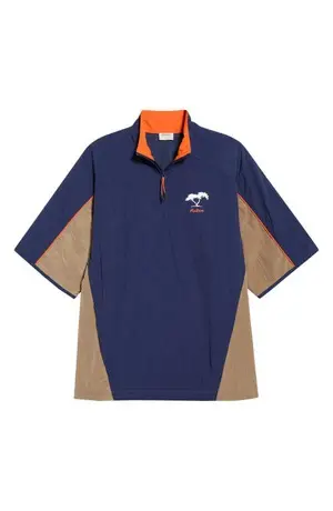 MALBON Torrey Pines Short Sleeve Nylon Quarter Zip Windshirt - Baritone Blue/sea Turtle