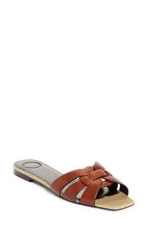 Saint Laurent Tribute Slide Sandal - Burgundy
