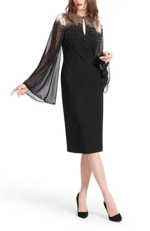 EMILY SHALANT Beaded Stretch Crepe Cocktail Dress