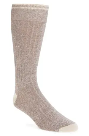 Nordstrom Ribbed Linen Blend Dress Socks - Taupe