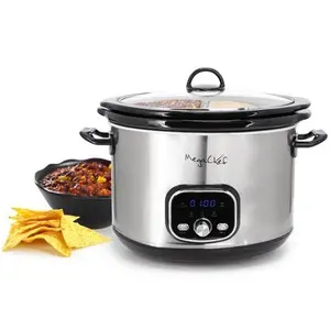 MEGACHEF 6 Quart + 2.6 Quart Split Stainless Steel Electric Slow Cooker In Silver - Grey