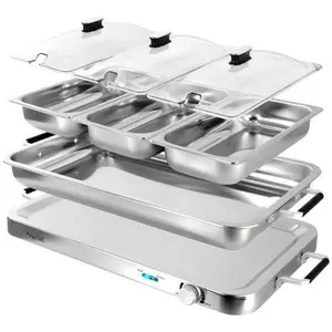 MEGACHEF 3-in-1 Electric Chaffing Buffet Server And Warming Tray With Triple 2.63 Quart Trays And 8.6 Quart Baking Pan