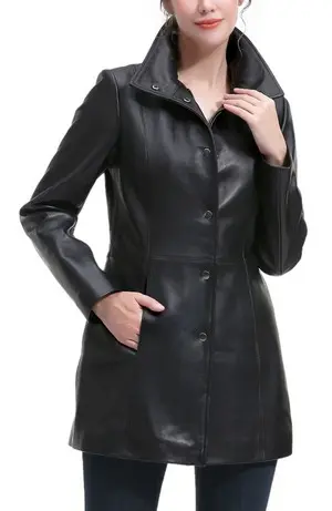 KIMI + KAI Ivy Leather Car Coat - Black