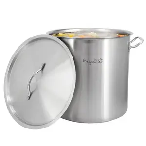 MEGACHEF Professional Kitchen 26.4 Quart Large Round Stainless Steel Stock Pot With Lid - Grey