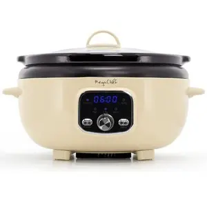 MEGACHEF 3.7 Quart Oval Electric Digital Slow Cooker In Cream With Black Pot