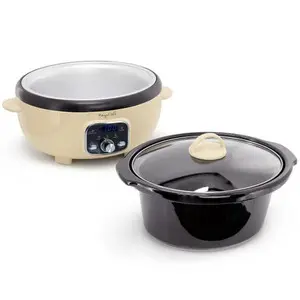 MEGACHEF 3.7 Quart Oval Electric Digital Slow Cooker In Cream With Black Pot