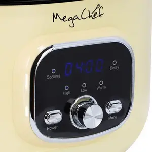 MEGACHEF 3.7 Quart Oval Electric Digital Slow Cooker In Cream With Black Pot