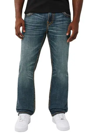 True Religion Ricky Super T Flap Straight Jeans - Sideline Raw Dark Wash