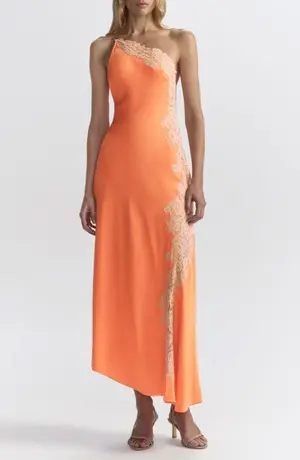 A.L.C. Lou Lace Trim Sleeveless Satin Maxi Dress - Vivid Orange/pale Blush