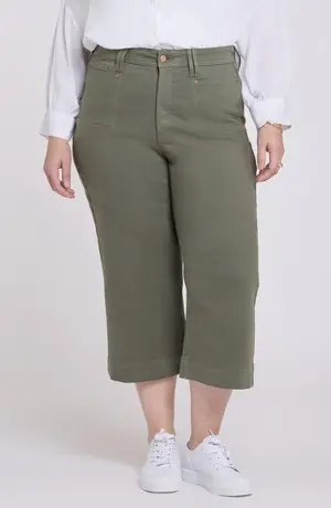 NYDJ Brigitte Patch Pocket Wide Leg Capri Jeans - Desert Green