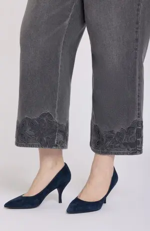 NYDJ Teresa Embroidered Wide Leg Ankle Jeans