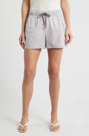 Bernardo Stripe Drawstring Shorts - Taupe/ivory