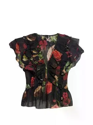 ALLSAINTS Alma Ruffled Floral-print Blouse - Black