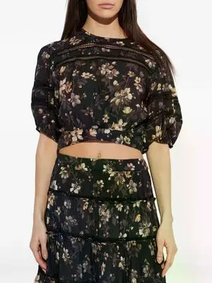 ALLSAINTS Floral-print Lace-trim Top - Black