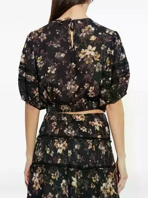 ALLSAINTS Floral-print Lace-trim Top - Black