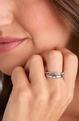 ALEX AND ANI Baguette Stacking Ring Set Of 3 - Silver