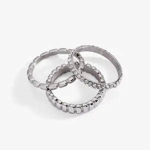 ALEX AND ANI Multi Textured Stacking Ring Set Of 3 - Silver