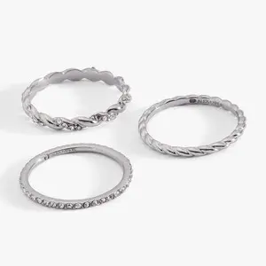 ALEX AND ANI Rope Stacking Texture Ring Set Of 3 - Silver