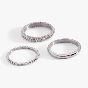 ALEX AND ANI Textured Stacking Ring Set Of 3 - Silver