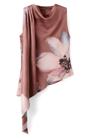 Mango Floral Print Drape Sleeveless Top - Pastel Pink