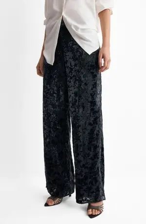 Mango Devoré Velvet Straight Leg Pants