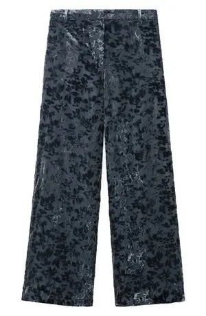 Mango Devoré Velvet Straight Leg Pants
