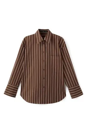 Mango Stripe Cotton Button-up Shirt - Brown