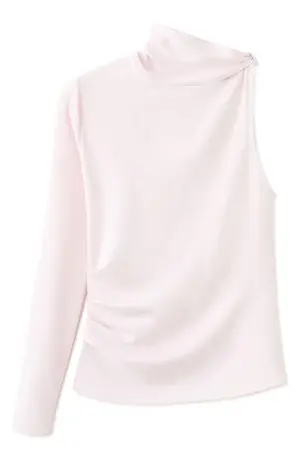Mango One-shoulder Turtleneck Top - Pale Pink