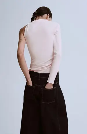 Mango One-shoulder Turtleneck Top - Pale Pink
