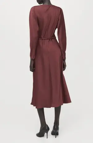 Mango Long Sleeve Satin Midi Dress