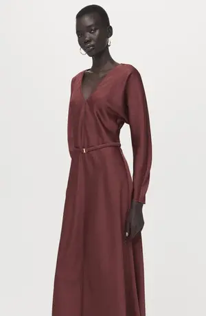 Mango Long Sleeve Satin Midi Dress