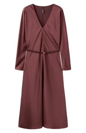Mango Long Sleeve Satin Midi Dress