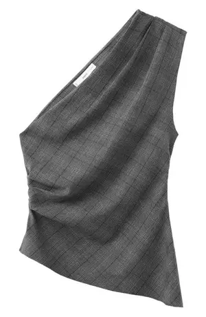 Mango Asymmetric Check Sleeveless Top - Grey