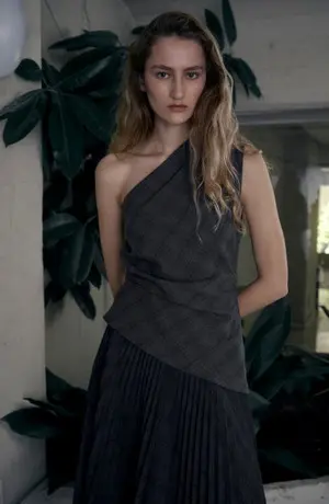 Mango Asymmetric Check Sleeveless Top - Grey