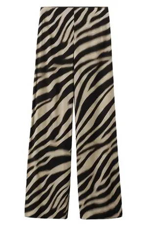 Mango Zebra Print Straight Leg Pants - Black