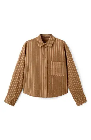 Mango Stripe Rhinestone Shirt - Brown