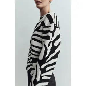 Mango Zebra Print Sweater - Black