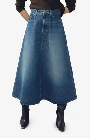 Mango A-line Denim Midi Skirt