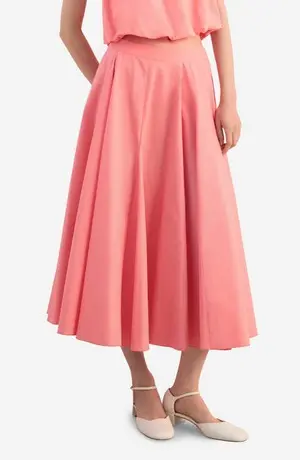 Mango Flared Midi Skirt - Coral Red
