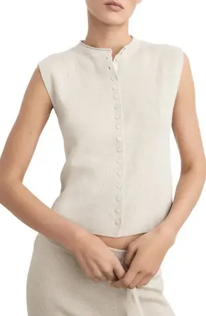 Mango Cotton Blend Sweater Vest - Beige