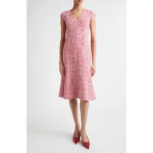 St. John Provence Cap Sleeve Tweed Dress - Peony/deep Coral Multi