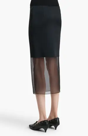 Khaite Sybil Bonded Crepe & Organza Midi Skirt - Black