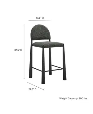 MODWAY Hayley Upholstered Fabric Counter Stool - Black Anthracite