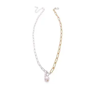ALEGRIA ACCESSORIES Duo Paperclip Chain Necklace With Pearl - Silver